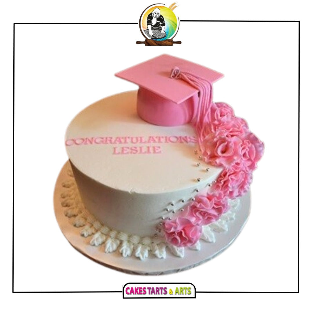 Customized Pretty in Pink Graduation Cake